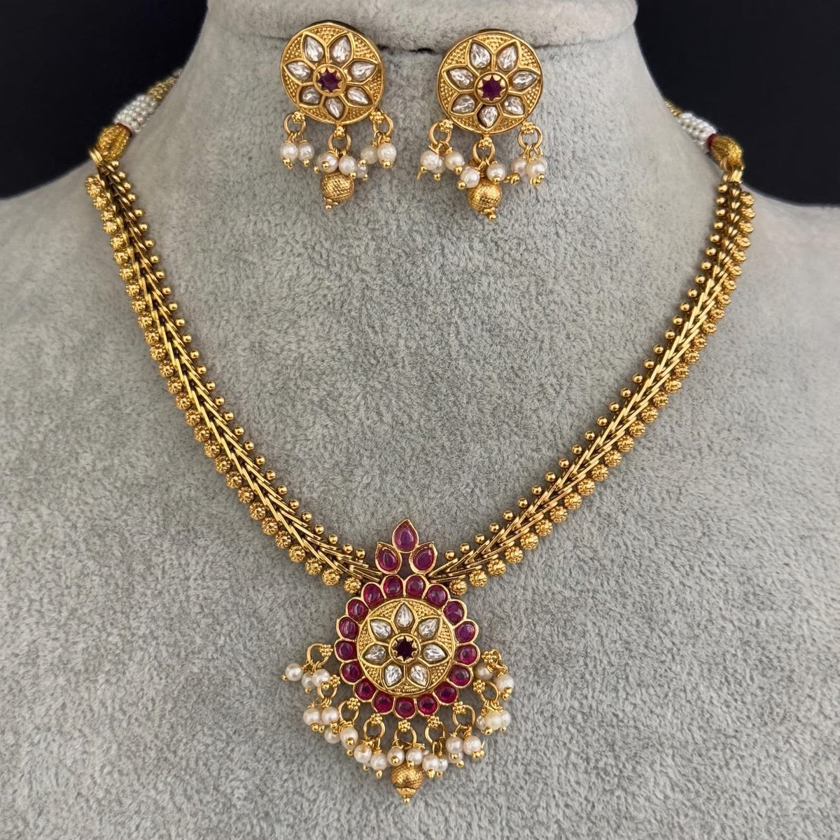 Ruby Antique Gold Temple Necklace Set – ShopBollyWear.Com