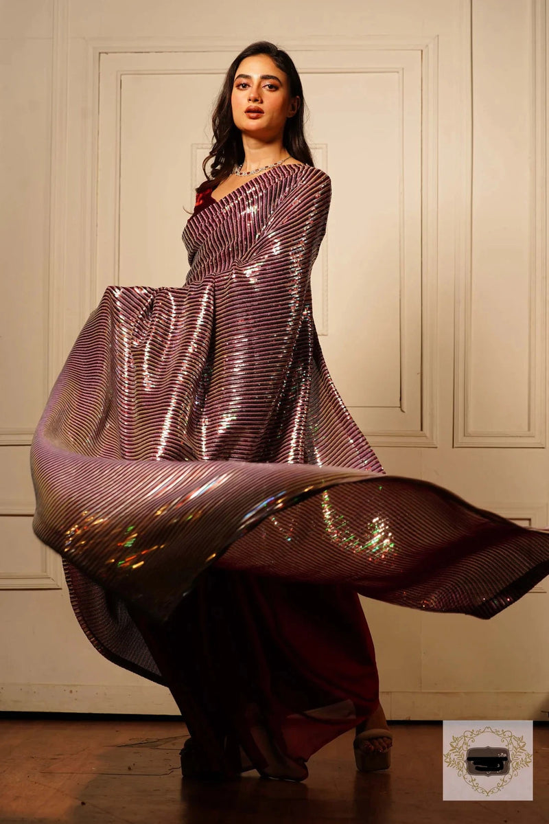 Maroon Sequins Half Saree – ShopBollyWear.Com
