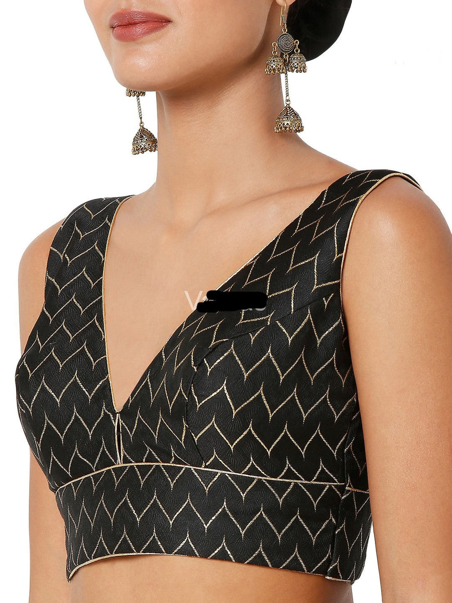 Readymade Brocade Padded Back Open Sleeves Black Saree Blouse ...