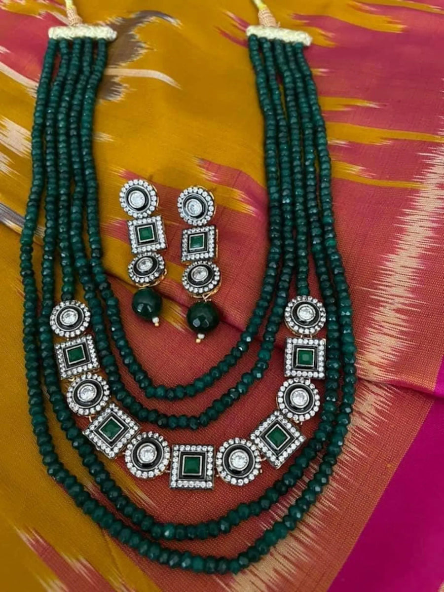 5 line Emerald Green Mala with AD stones with Victorian finish ...