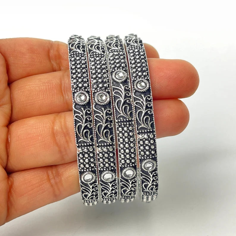 Oxidized Black Metal Pakistani Silver Bangles – ShopBollyWear.Com