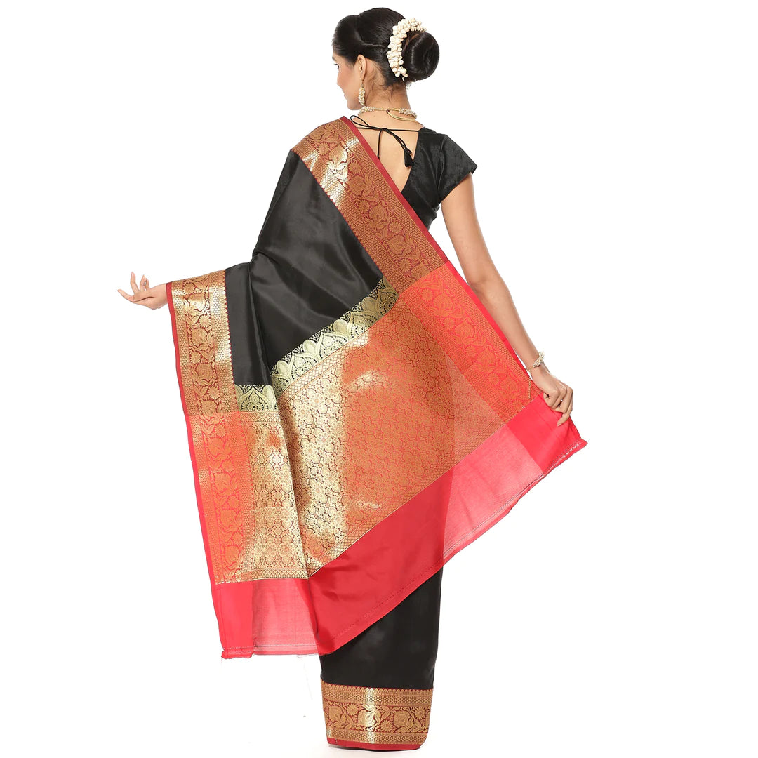 BLACK VALKALAM KATAN SILK ANCHAL BANARASI SILK SAREE – ShopBollyWear.Com