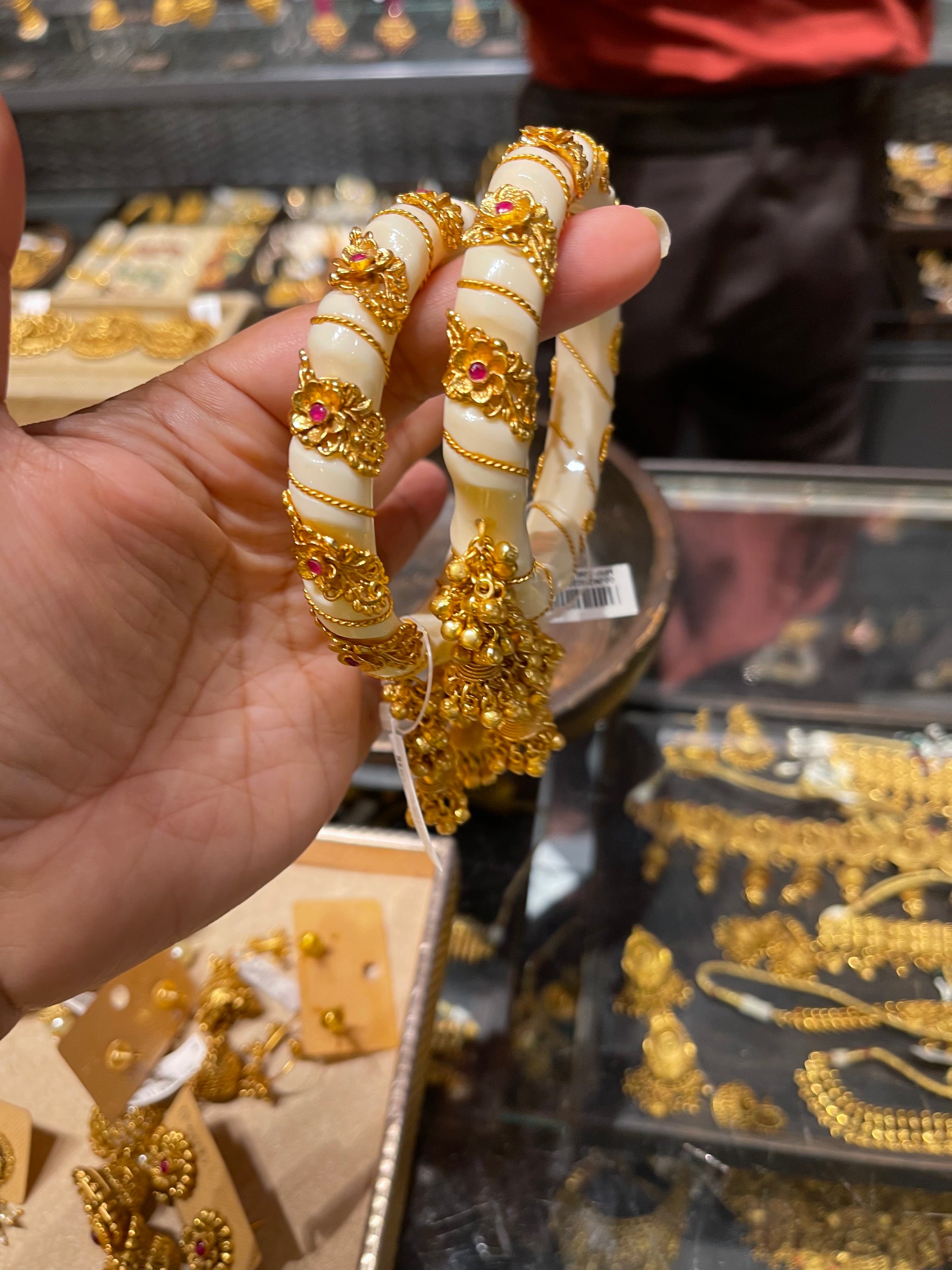 Brass high gold Bengali Bangles with Jhumkas ShopBollyWear.Com