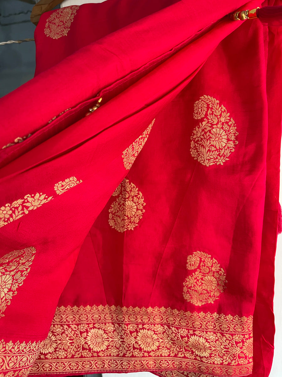 Pinkish Red Muga Silk Saree – ShopBollyWear.Com